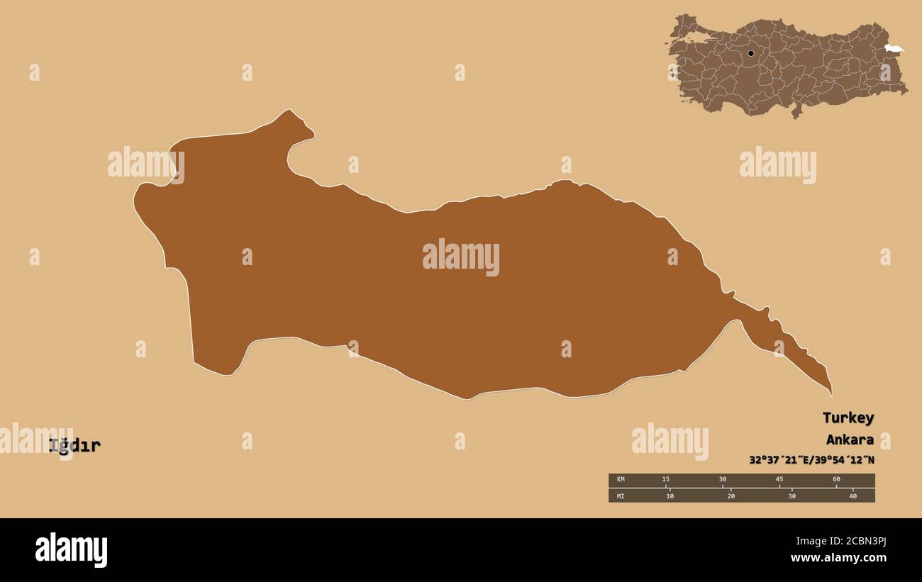 Shape of Iğdır, province of Turkey, with its capital isolated on solid ...