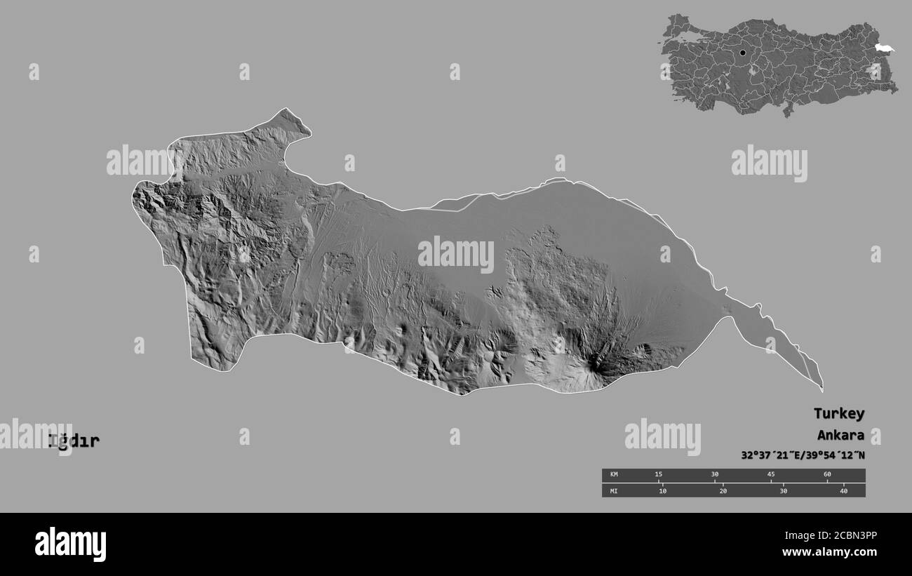 Shape of Iğdır, province of Turkey, with its capital isolated on solid ...