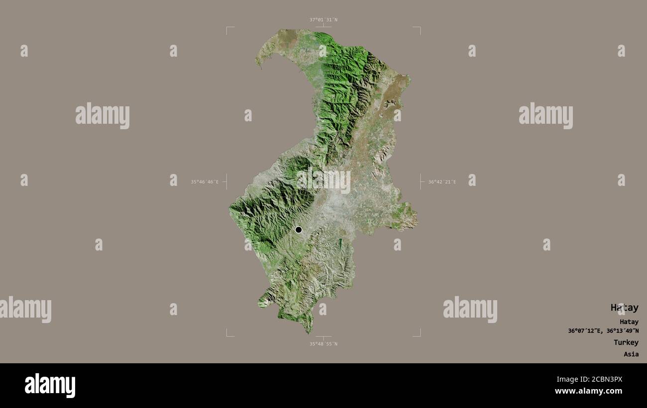 Area of Hatay, province of Turkey, isolated on a solid background in a ...