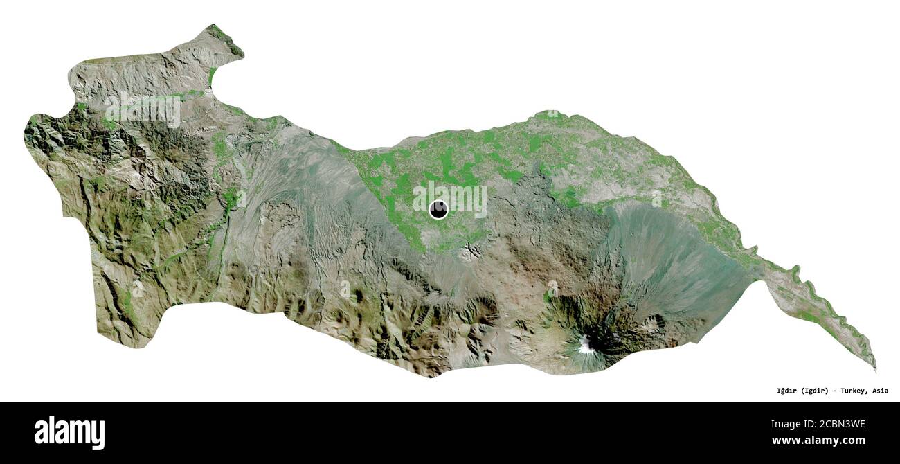 Shape of Iğdır, province of Turkey, with its capital isolated on white ...