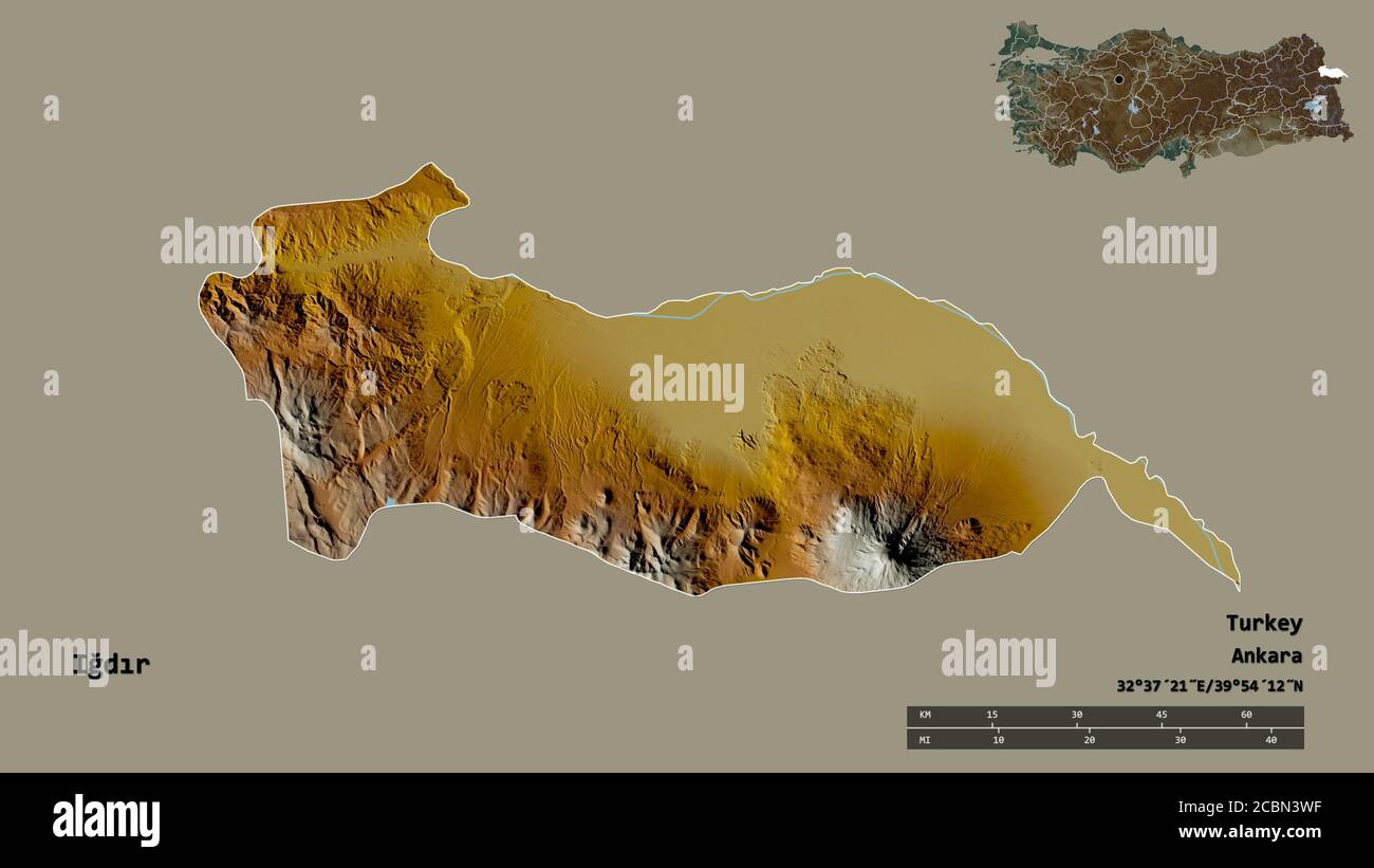 Shape of Iğdır, province of Turkey, with its capital isolated on solid ...