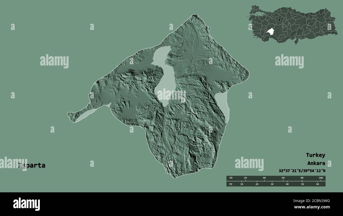 Shape of Isparta, province of Turkey, with its capital isolated on ...