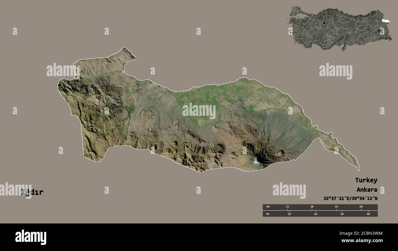 Shape of Iğdır, province of Turkey, with its capital isolated on solid ...