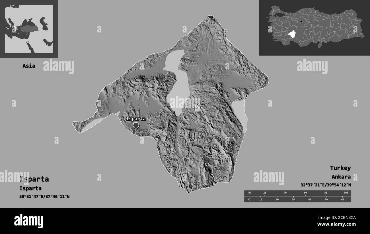 Shape of Isparta, province of Turkey, and its capital. Distance scale ...