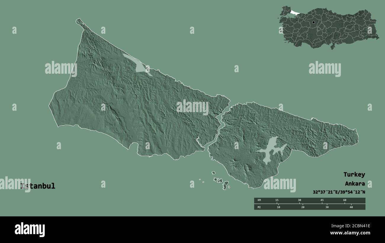 Shape of Istanbul, province of Turkey, with its capital isolated on ...