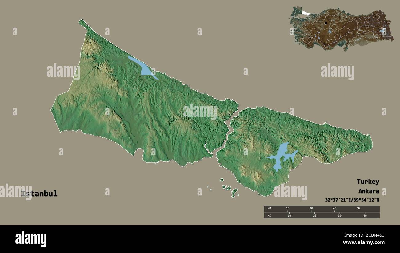 Shape of Istanbul, province of Turkey, with its capital isolated on ...