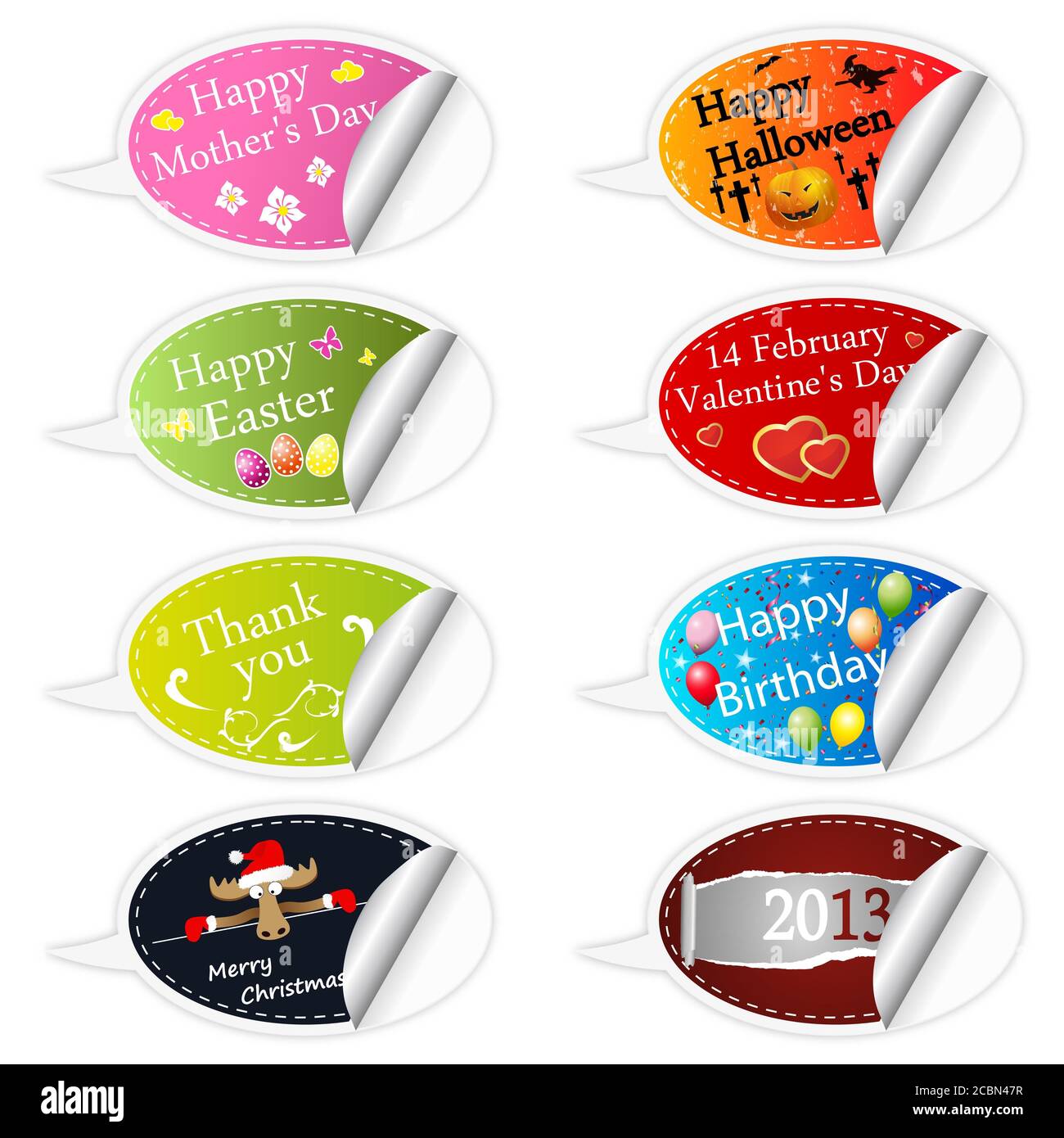 Illustration of a collection of different happy wishes stickers ...