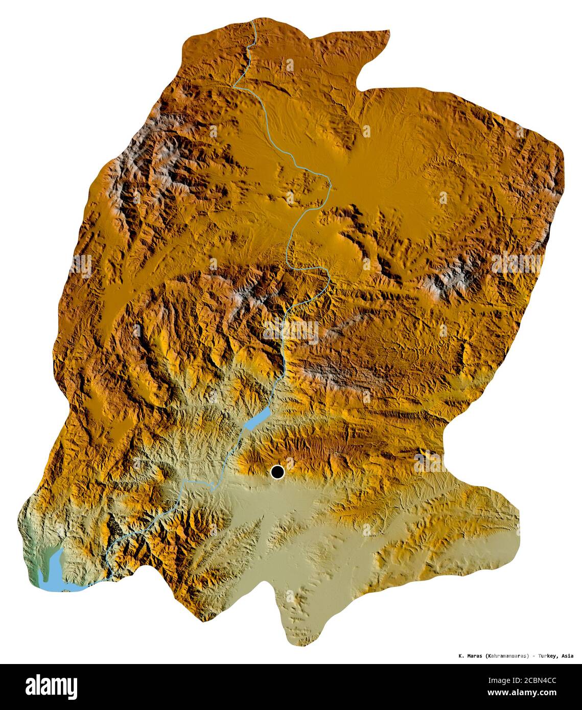 Shape of K. Maras, province of Turkey, with its capital isolated on ...
