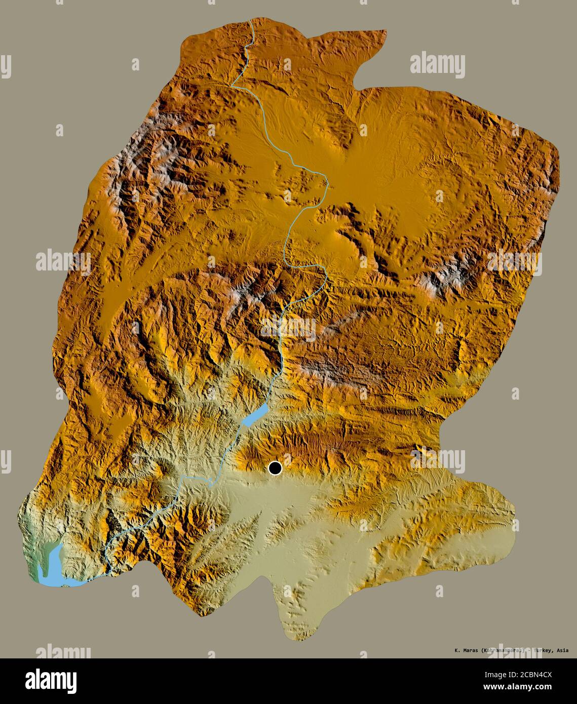 Shape of K. Maras, province of Turkey, with its capital isolated on a ...