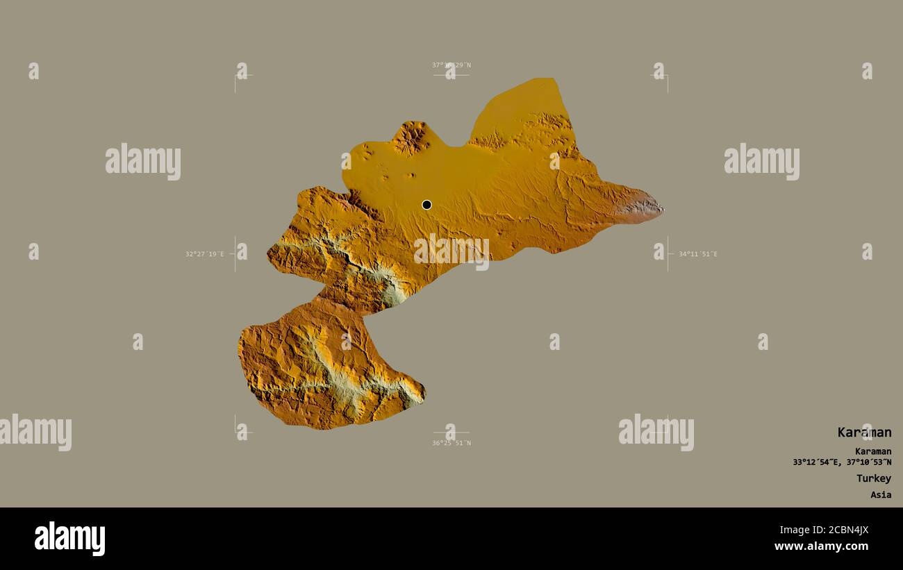 Area of Karaman, province of Turkey, isolated on a solid background in ...