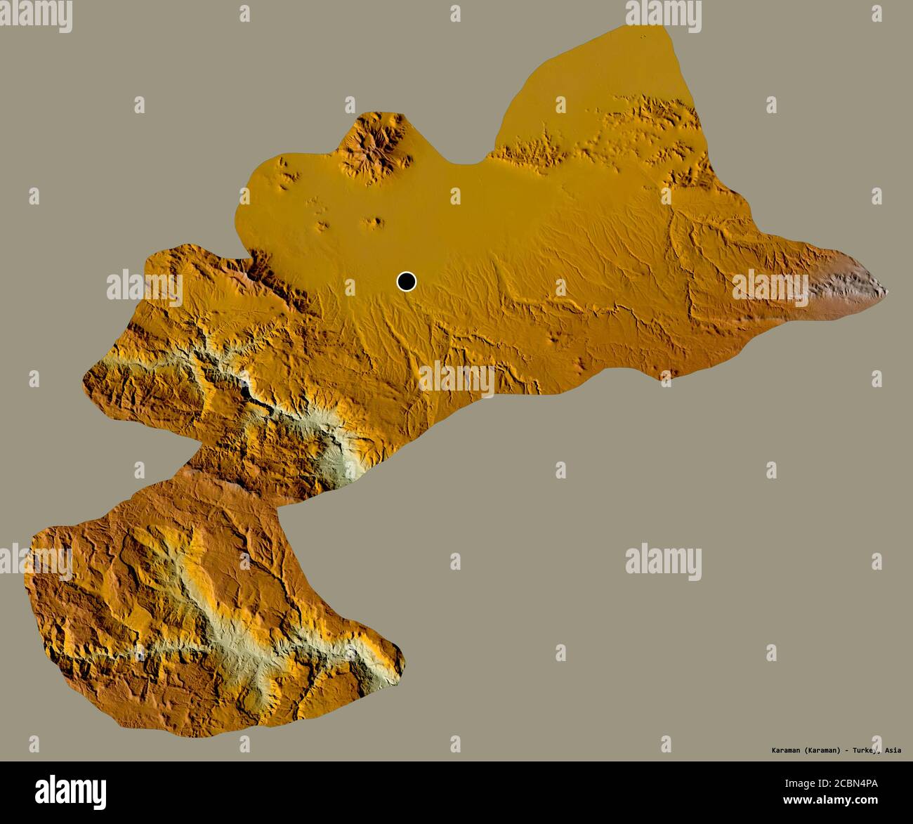 Shape of Karaman, province of Turkey, with its capital isolated on a ...
