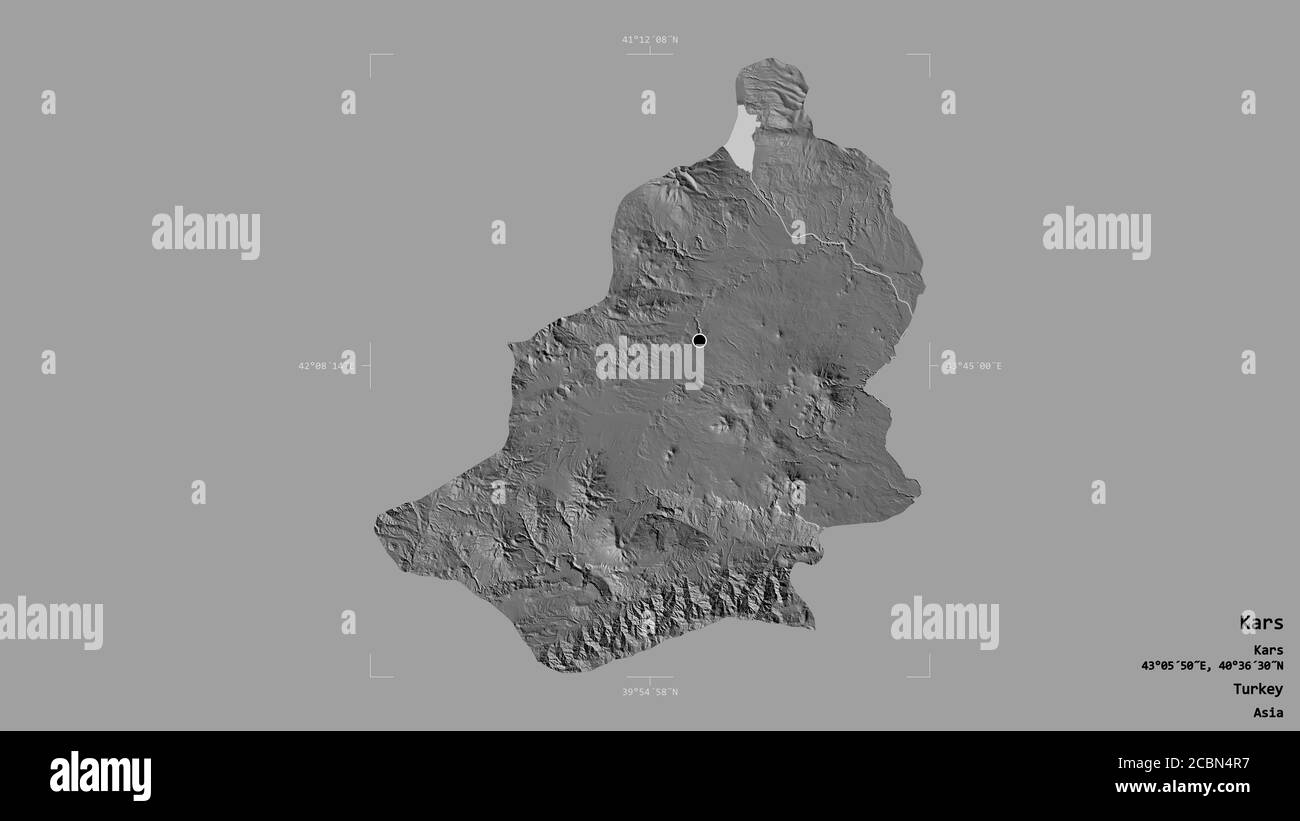 Area of Kars, province of Turkey, isolated on a solid background in a ...