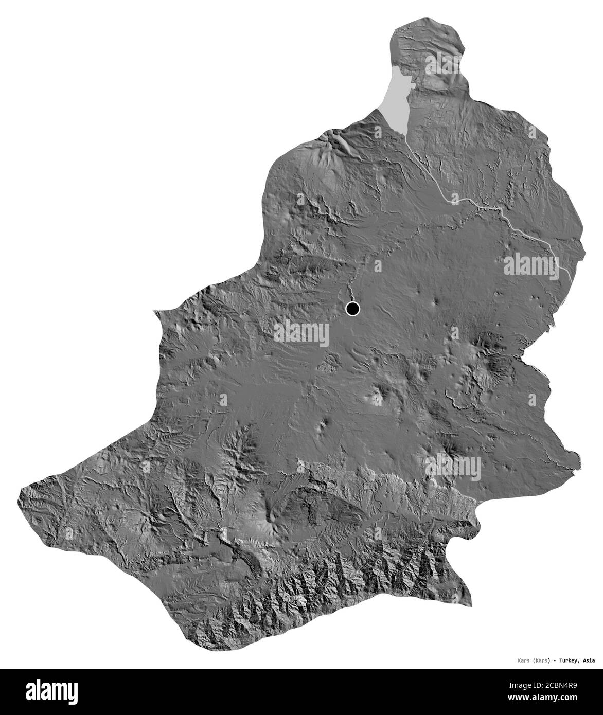 Shape of Kars, province of Turkey, with its capital isolated on white ...
