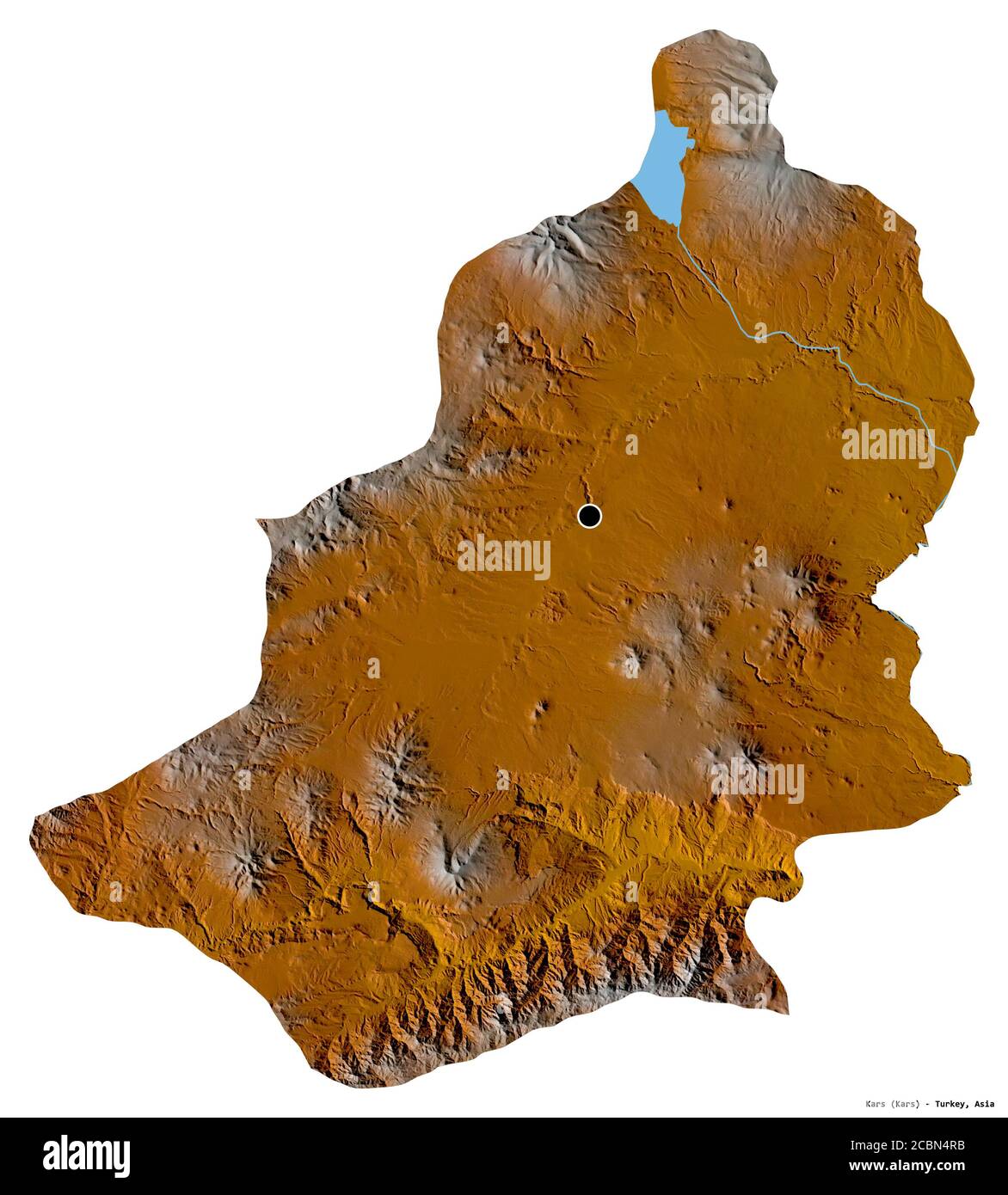 Shape of Kars, province of Turkey, with its capital isolated on white ...