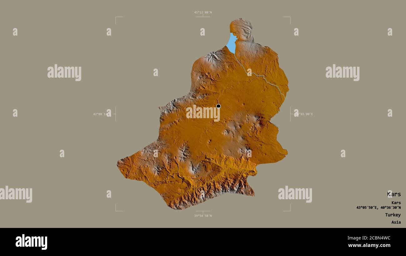 Area of Kars, province of Turkey, isolated on a solid background in a ...