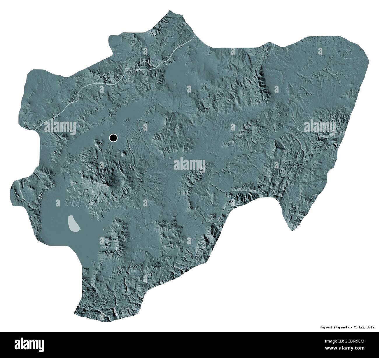 Shape of Kayseri, province of Turkey, with its capital isolated on ...