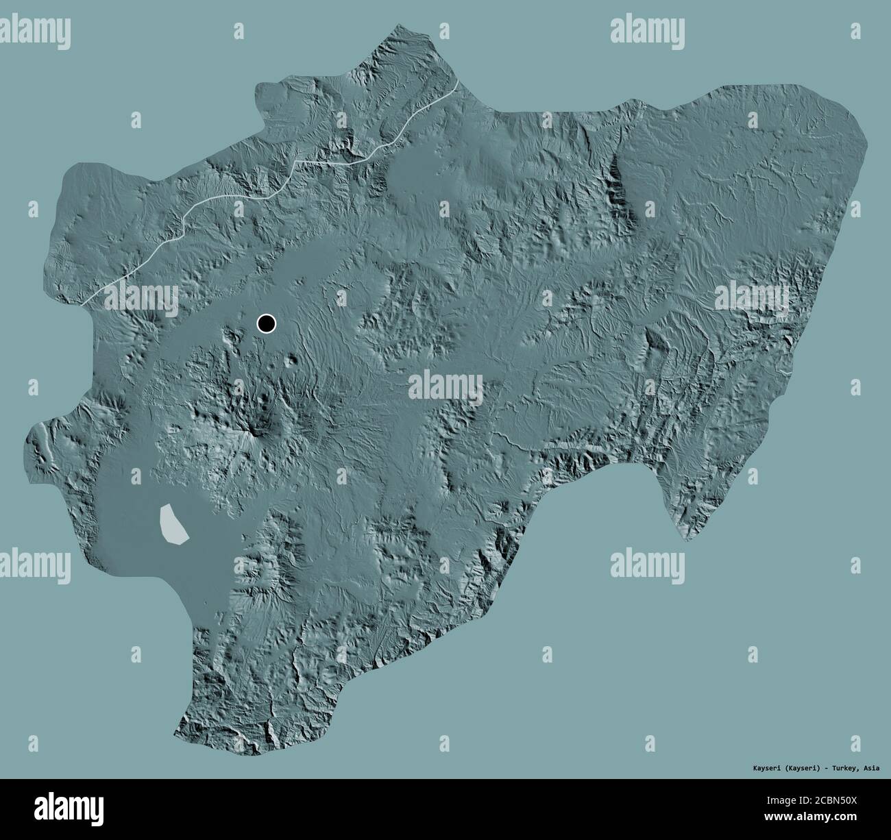 Shape of Kayseri, province of Turkey, with its capital isolated on a ...