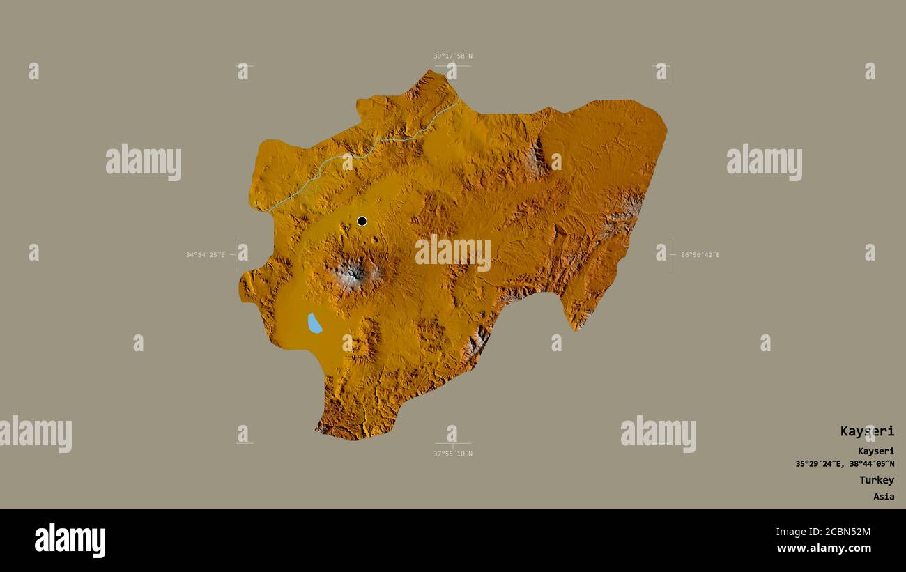 Area of Kayseri, province of Turkey, isolated on a solid background in ...