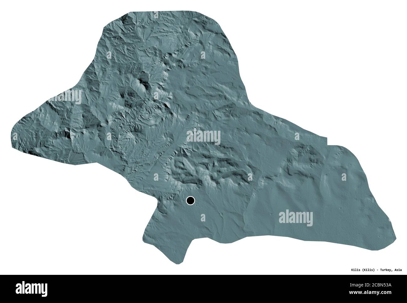 Shape of Kilis, province of Turkey, with its capital isolated on white ...