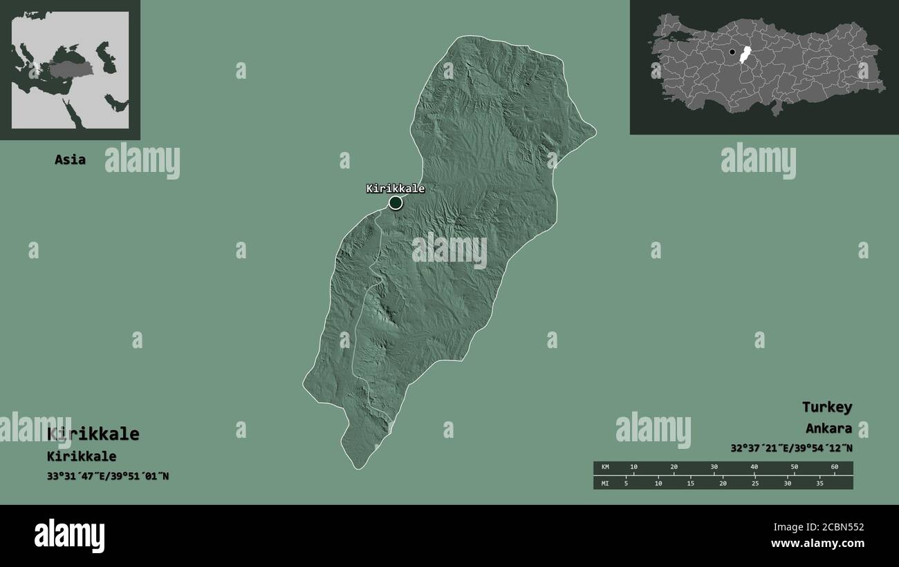 Shape of Kirikkale, province of Turkey, and its capital. Distance scale ...