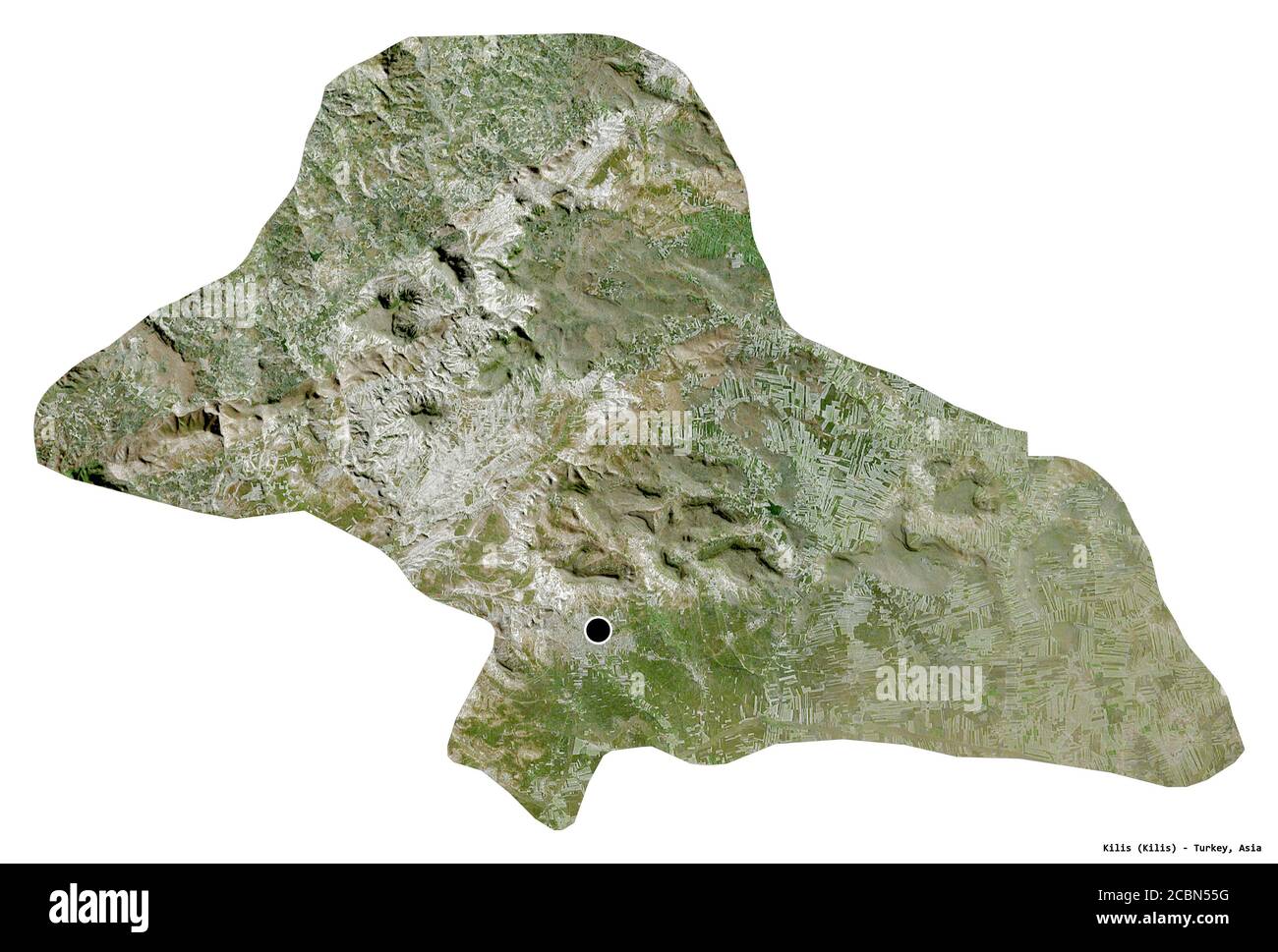 Shape of Kilis, province of Turkey, with its capital isolated on white ...