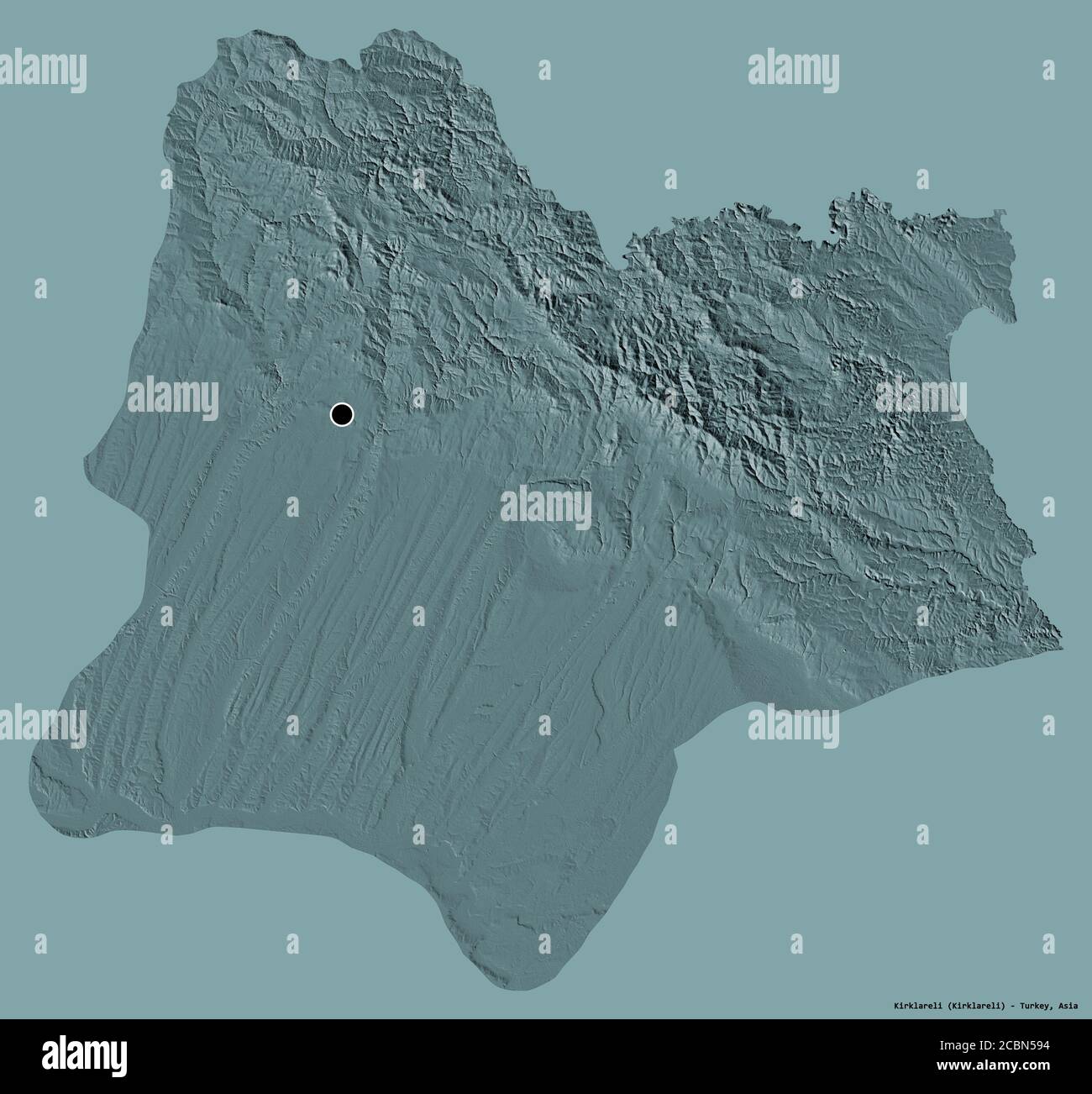 Shape of Kirklareli, province of Turkey, with its capital isolated on a ...