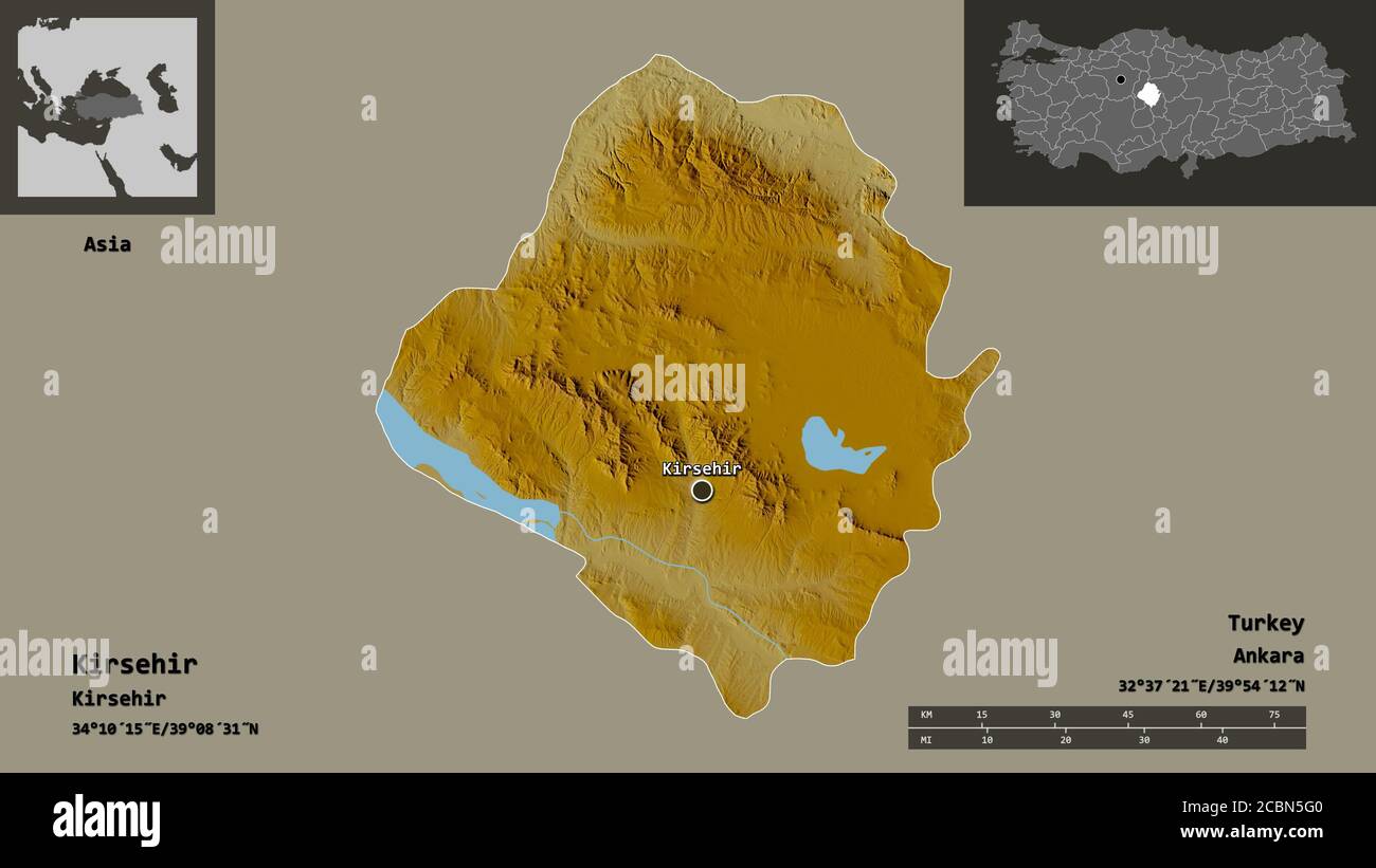 Shape of Kirsehir, province of Turkey, and its capital. Distance scale ...