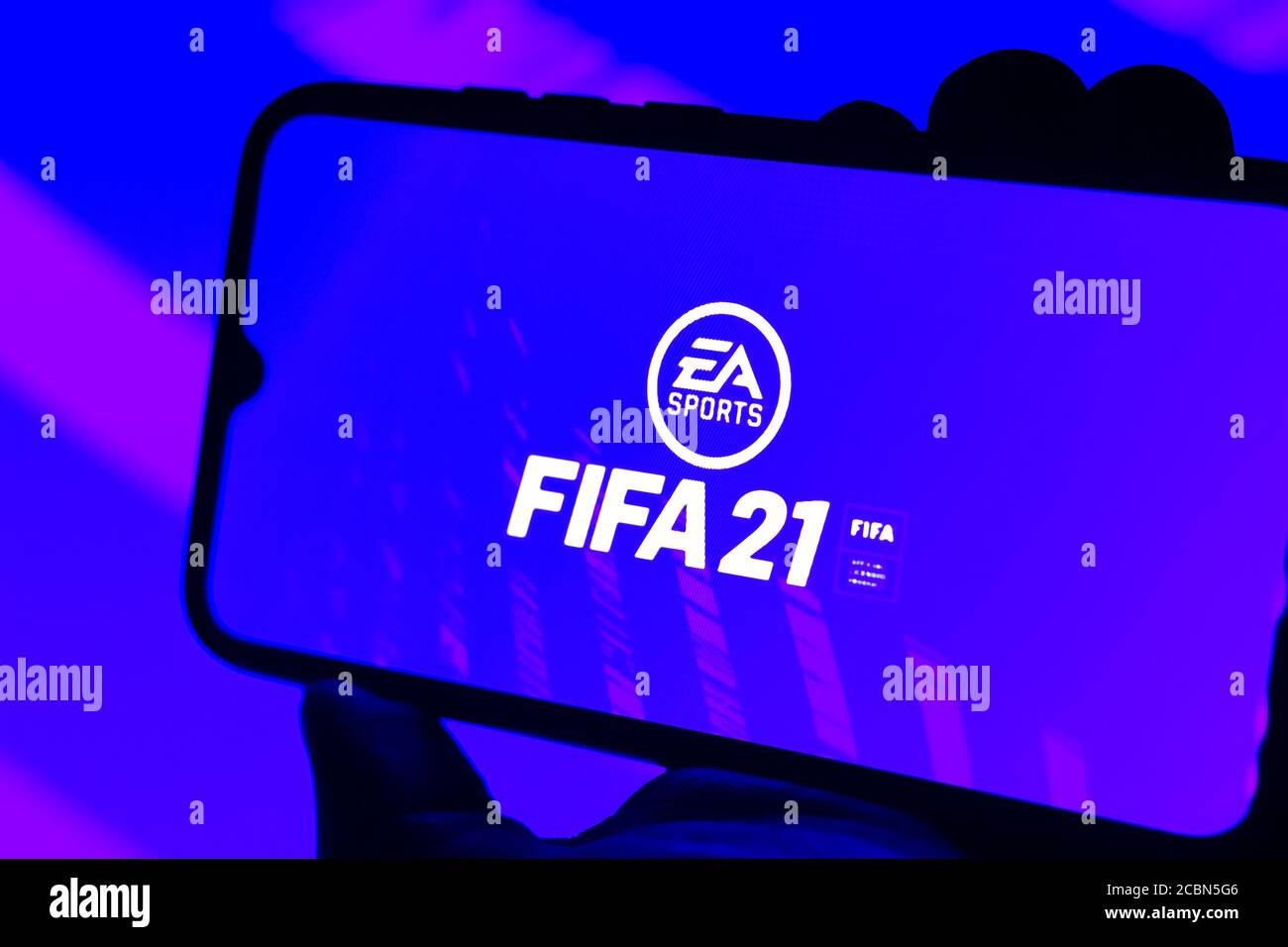 In this photo illustration the FIFA 21 logo is displayed on a ...