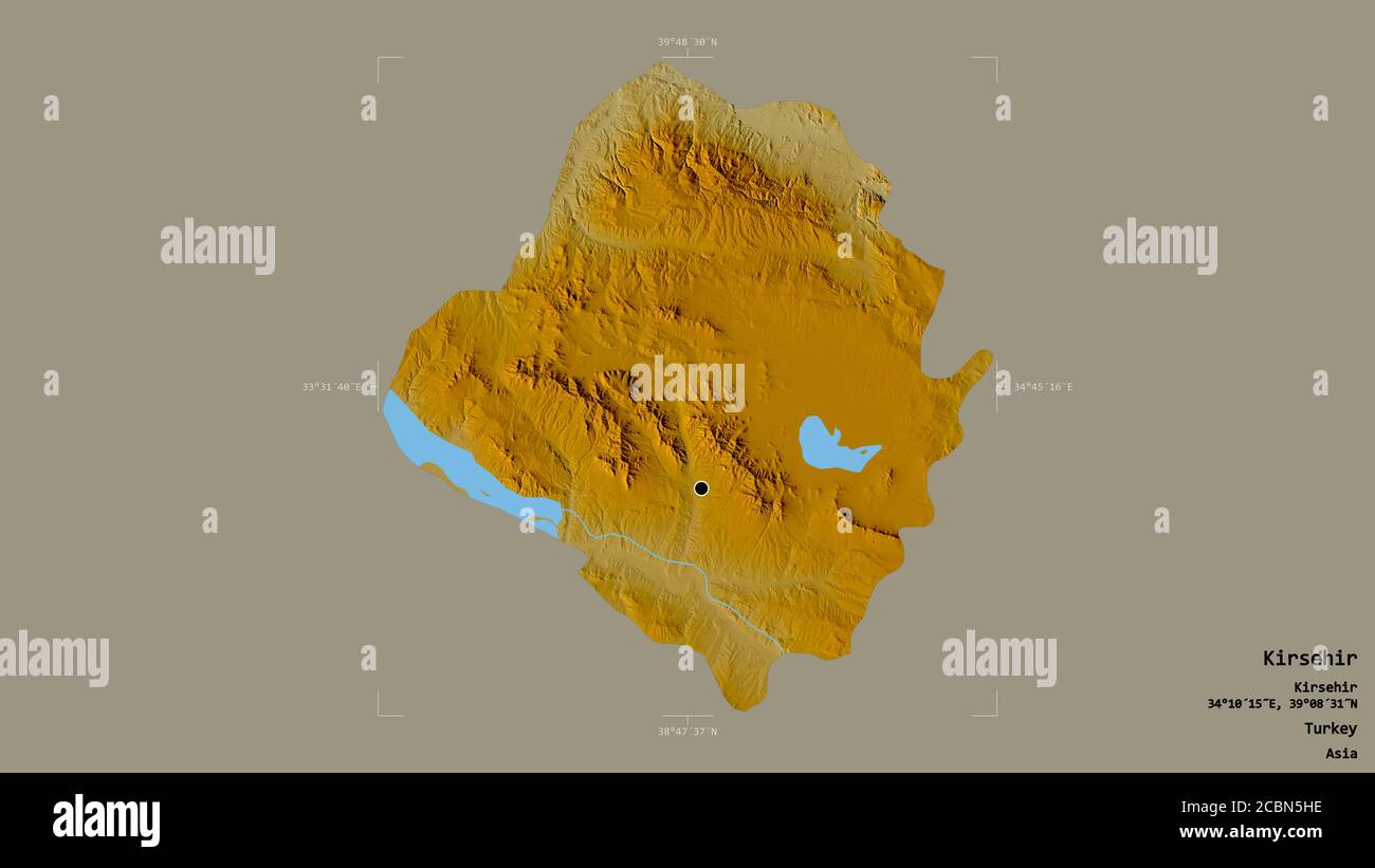 Area of Kirsehir, province of Turkey, isolated on a solid background in ...