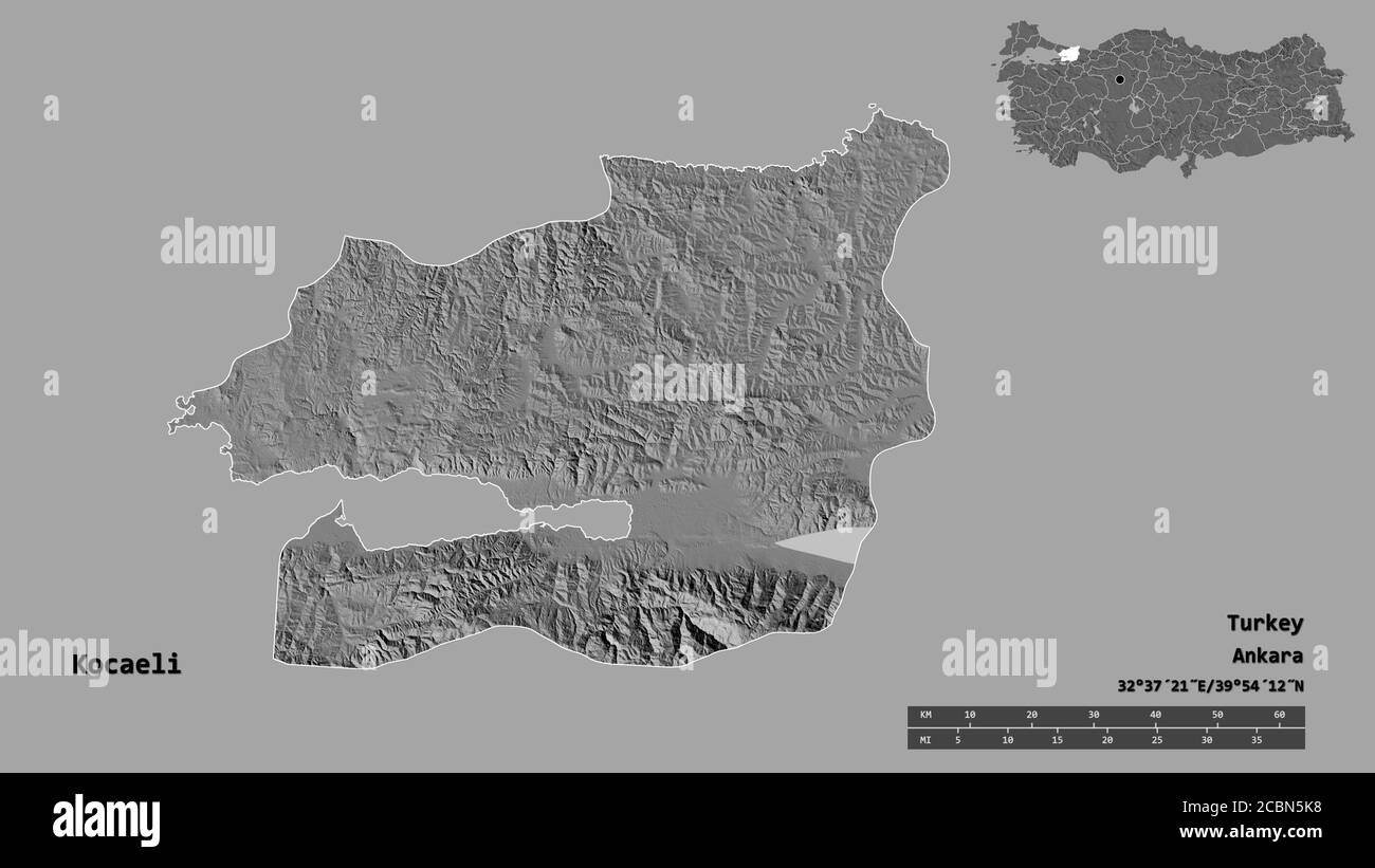 Shape of Kocaeli, province of Turkey, with its capital isolated on ...