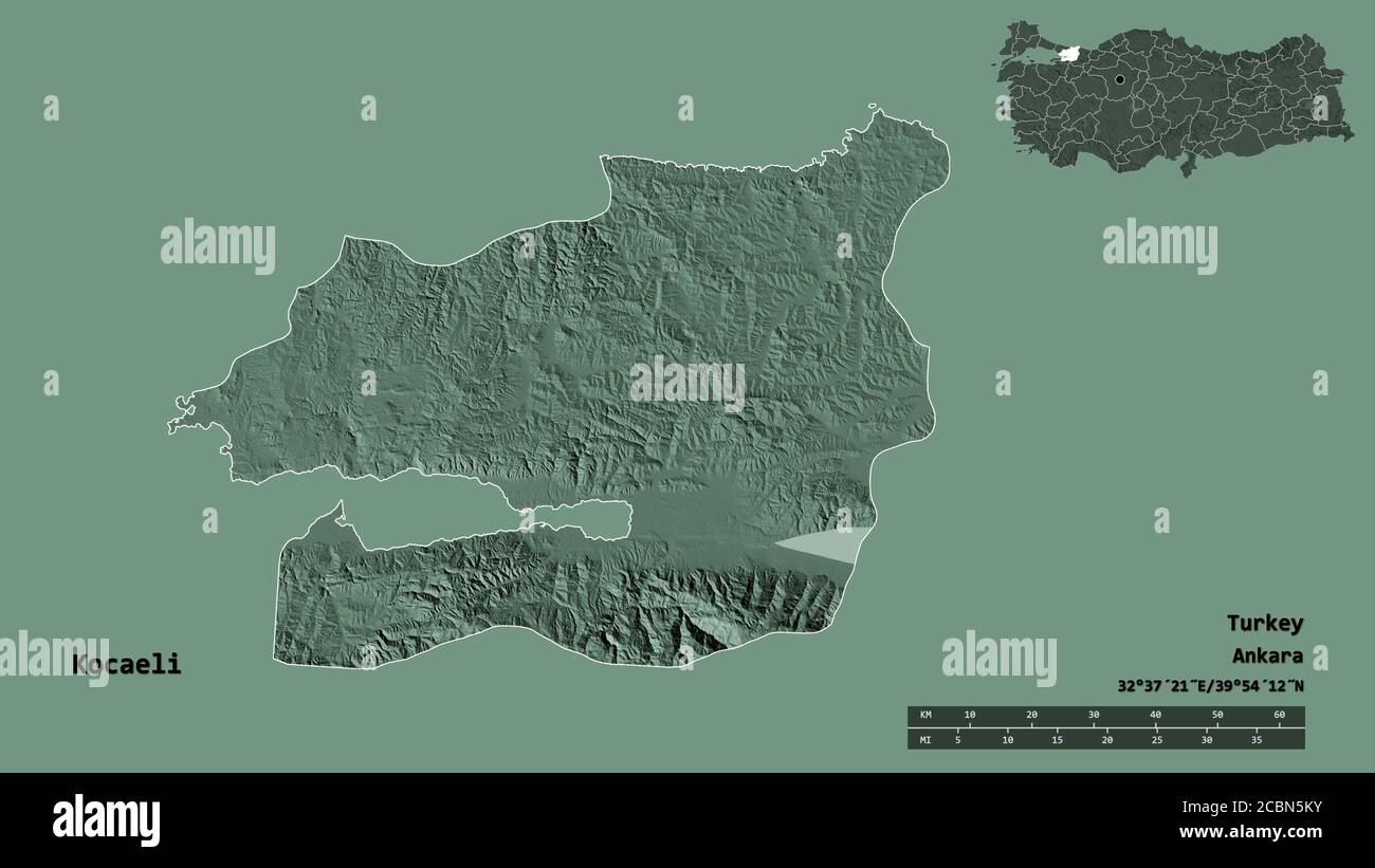 Shape of Kocaeli, province of Turkey, with its capital isolated on ...
