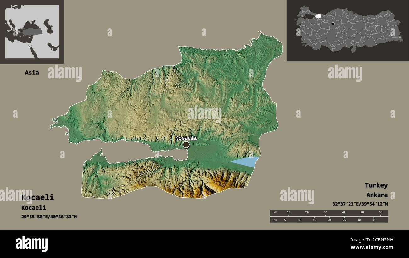 Shape of Kocaeli, province of Turkey, and its capital. Distance scale ...