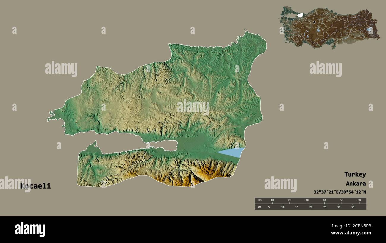 Shape of Kocaeli, province of Turkey, with its capital isolated on ...