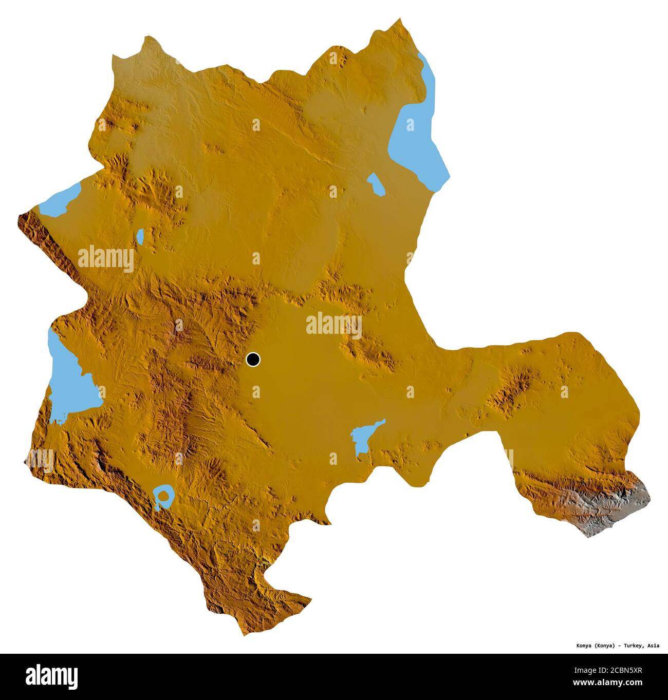 Shape of Konya, province of Turkey, with its capital isolated on white ...