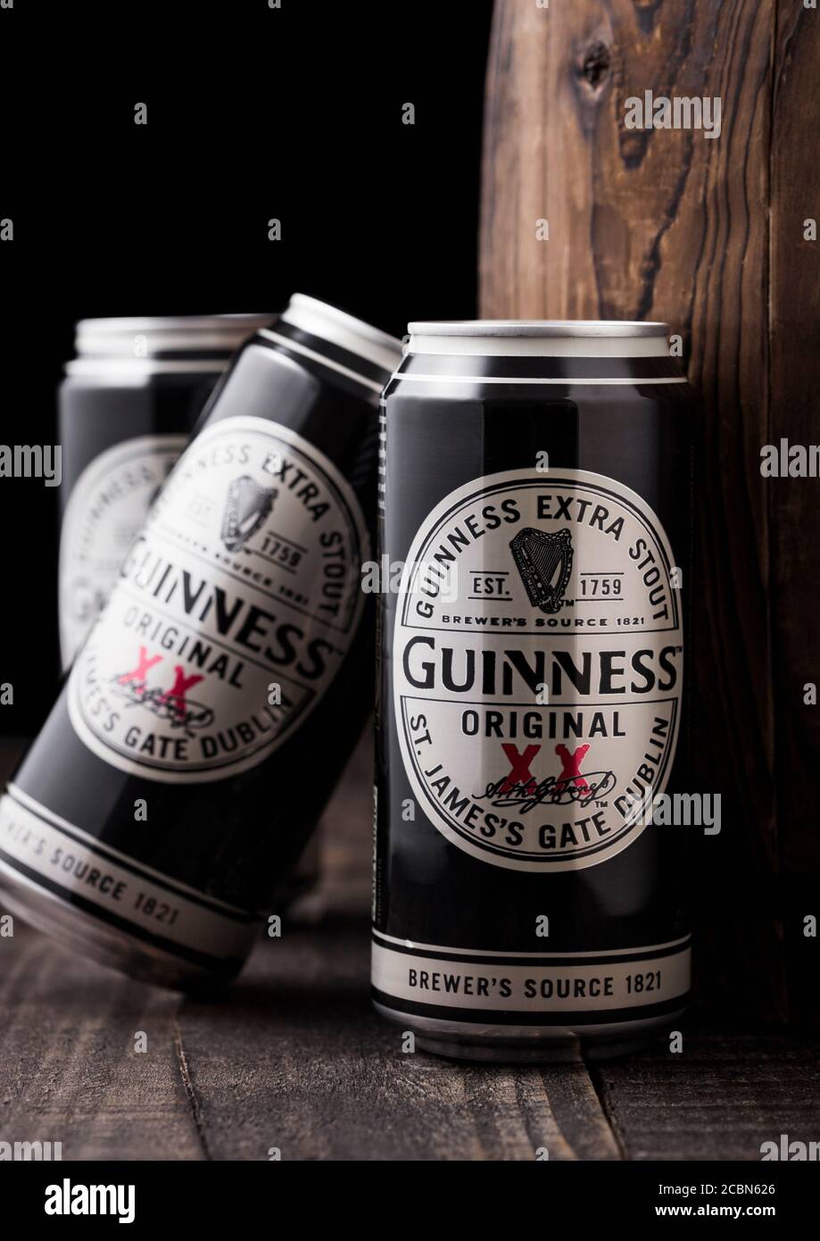 LONDON, UK - APRIL 27, 2018: Aluminium cans of Guinness extra stout ...