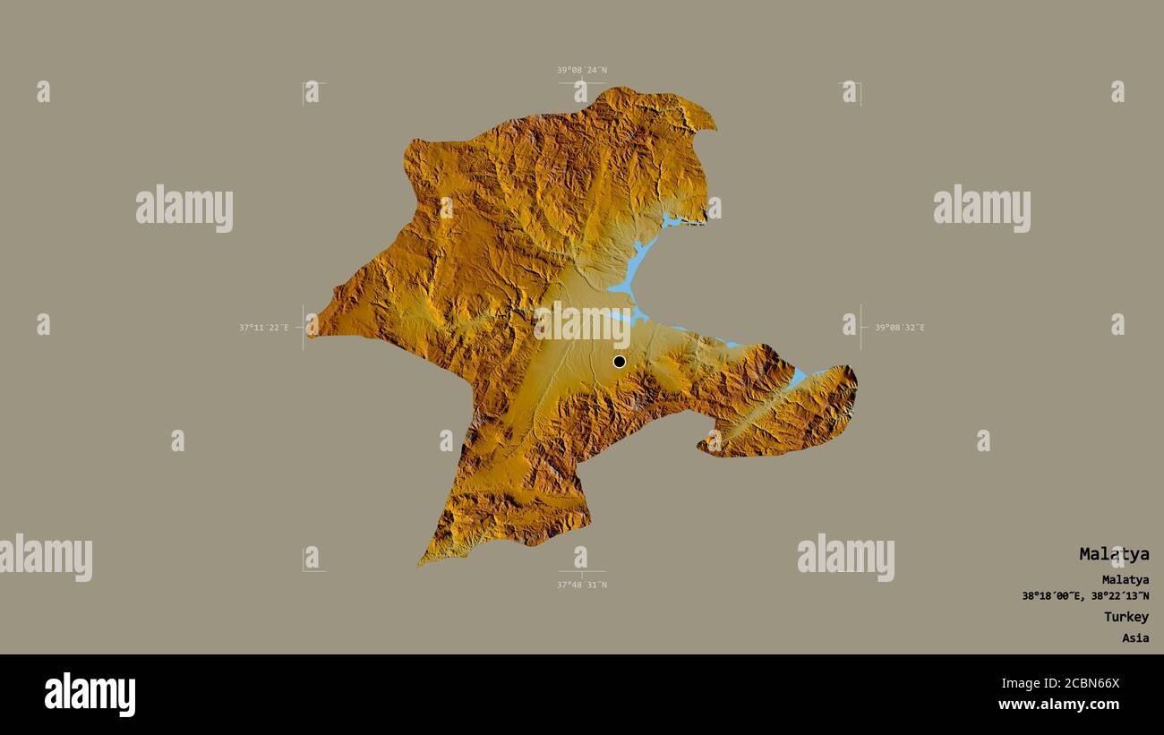 Area of Malatya, province of Turkey, isolated on a solid background in ...