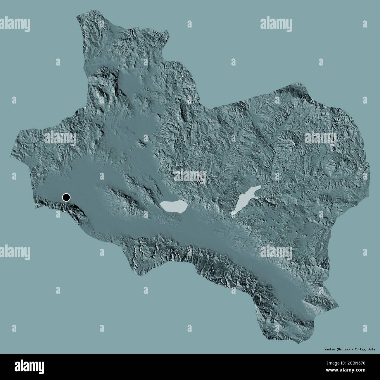 Shape of Manisa, province of Turkey, with its capital isolated on a ...