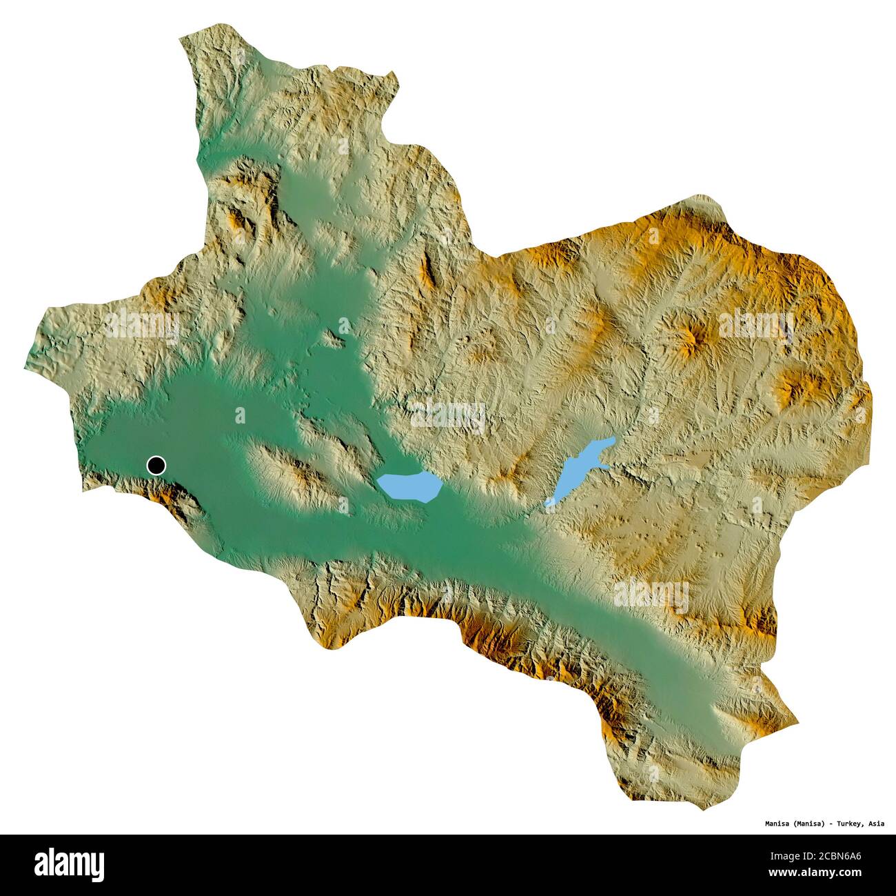 Shape of Manisa, province of Turkey, with its capital isolated on white ...