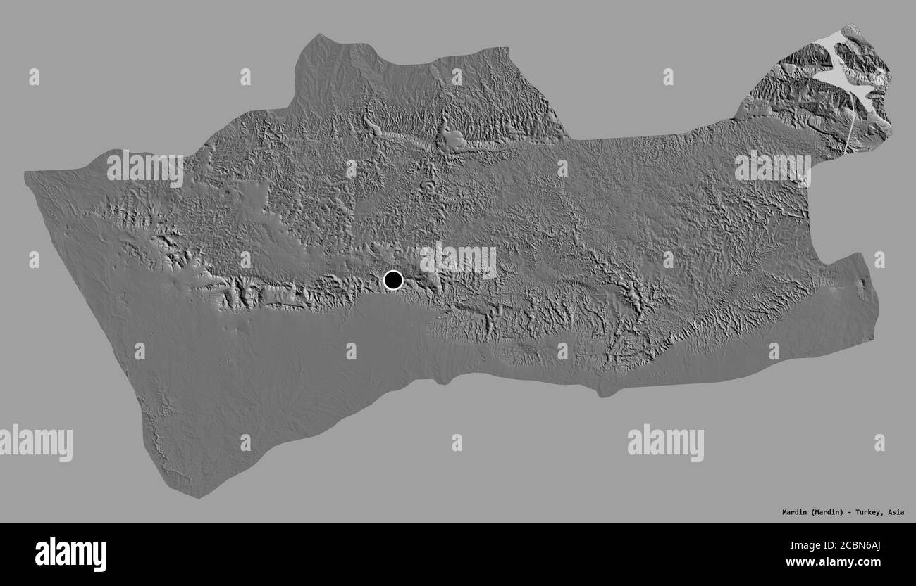 Shape of Mardin, province of Turkey, with its capital isolated on a ...