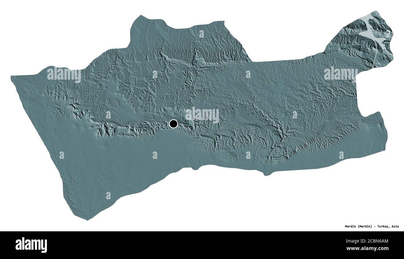 Shape of Mardin, province of Turkey, with its capital isolated on white ...