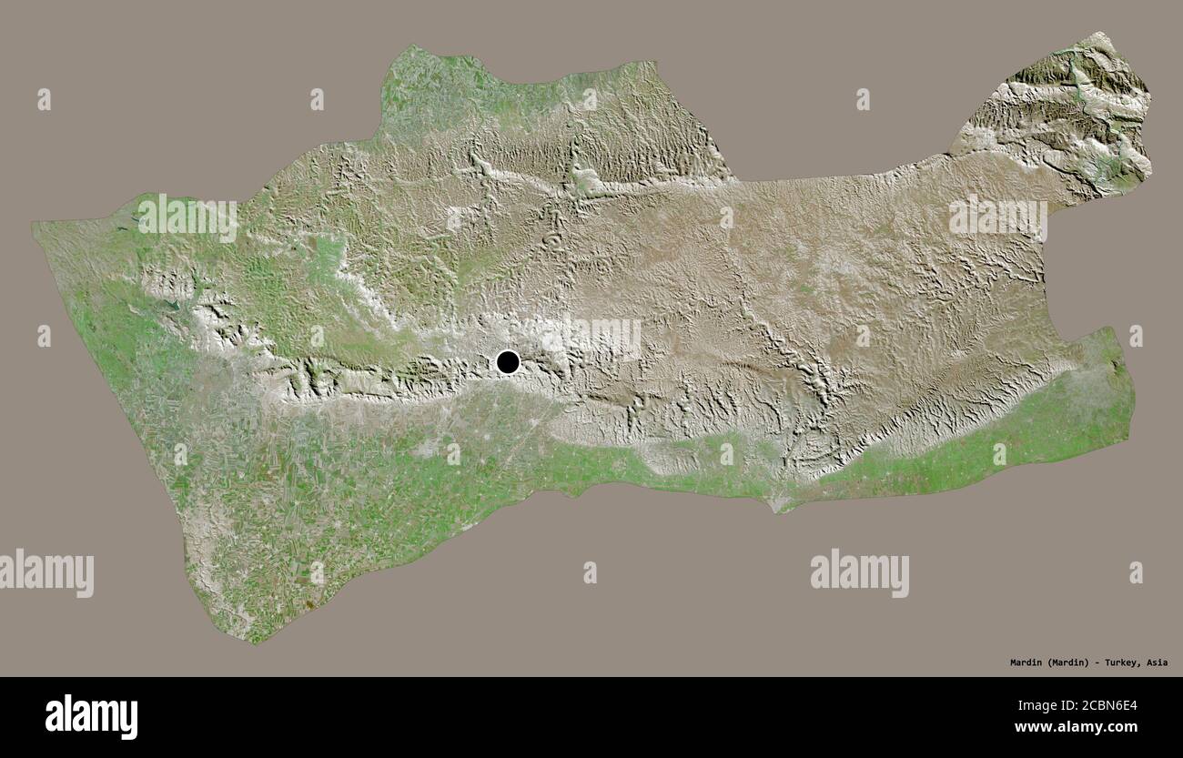 Shape of Mardin, province of Turkey, with its capital isolated on a ...