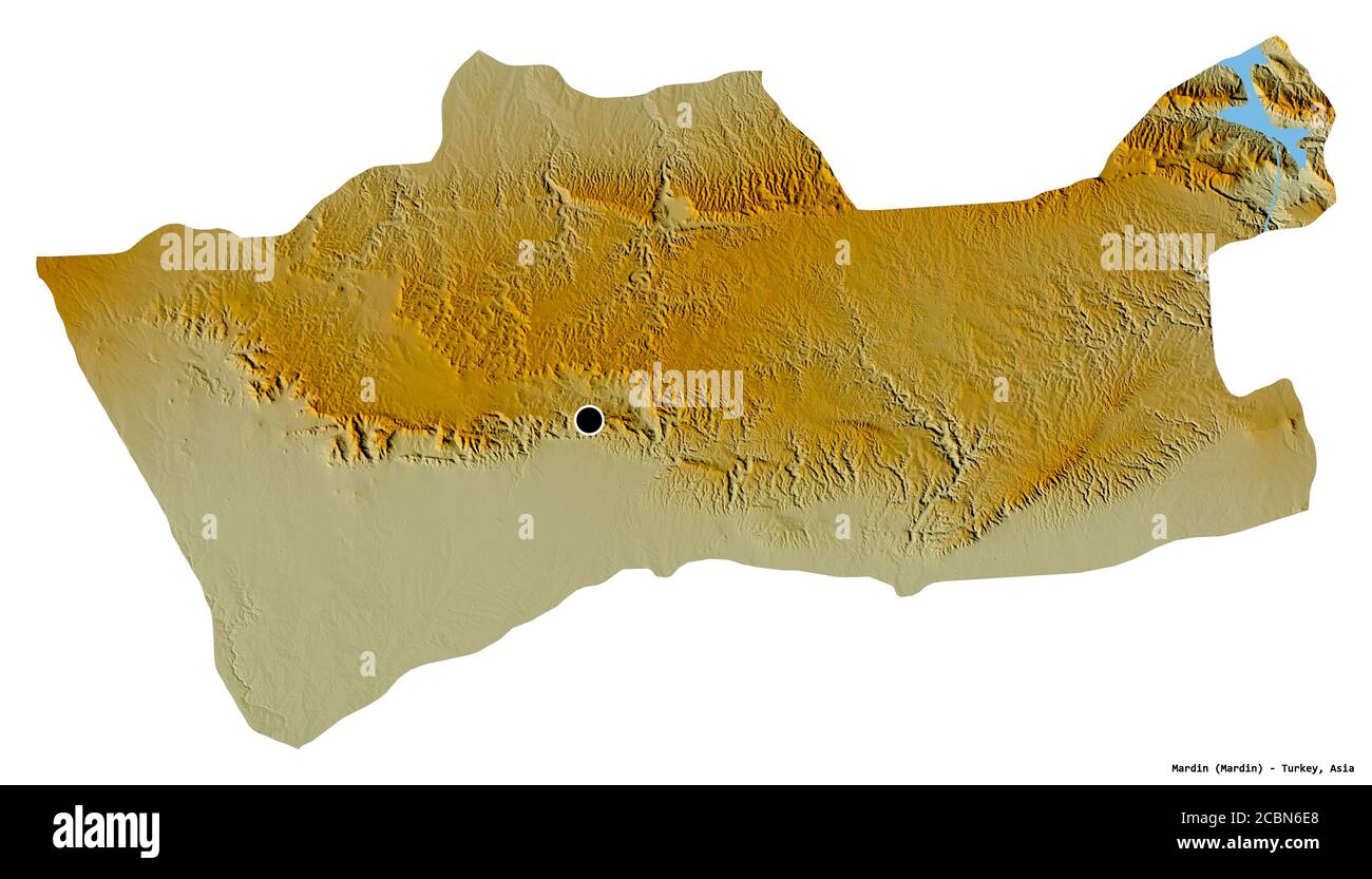 Shape of Mardin, province of Turkey, with its capital isolated on white ...