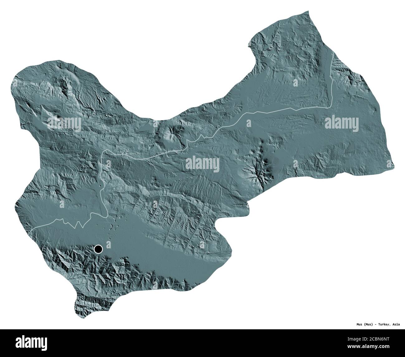 Shape of Mus, province of Turkey, with its capital isolated on white ...