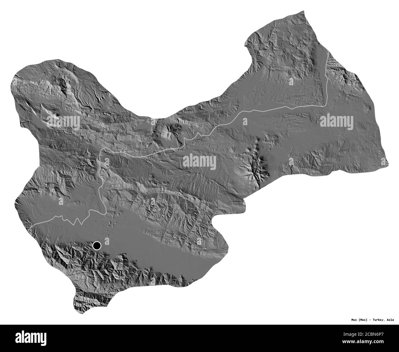 Shape of Mus, province of Turkey, with its capital isolated on white ...