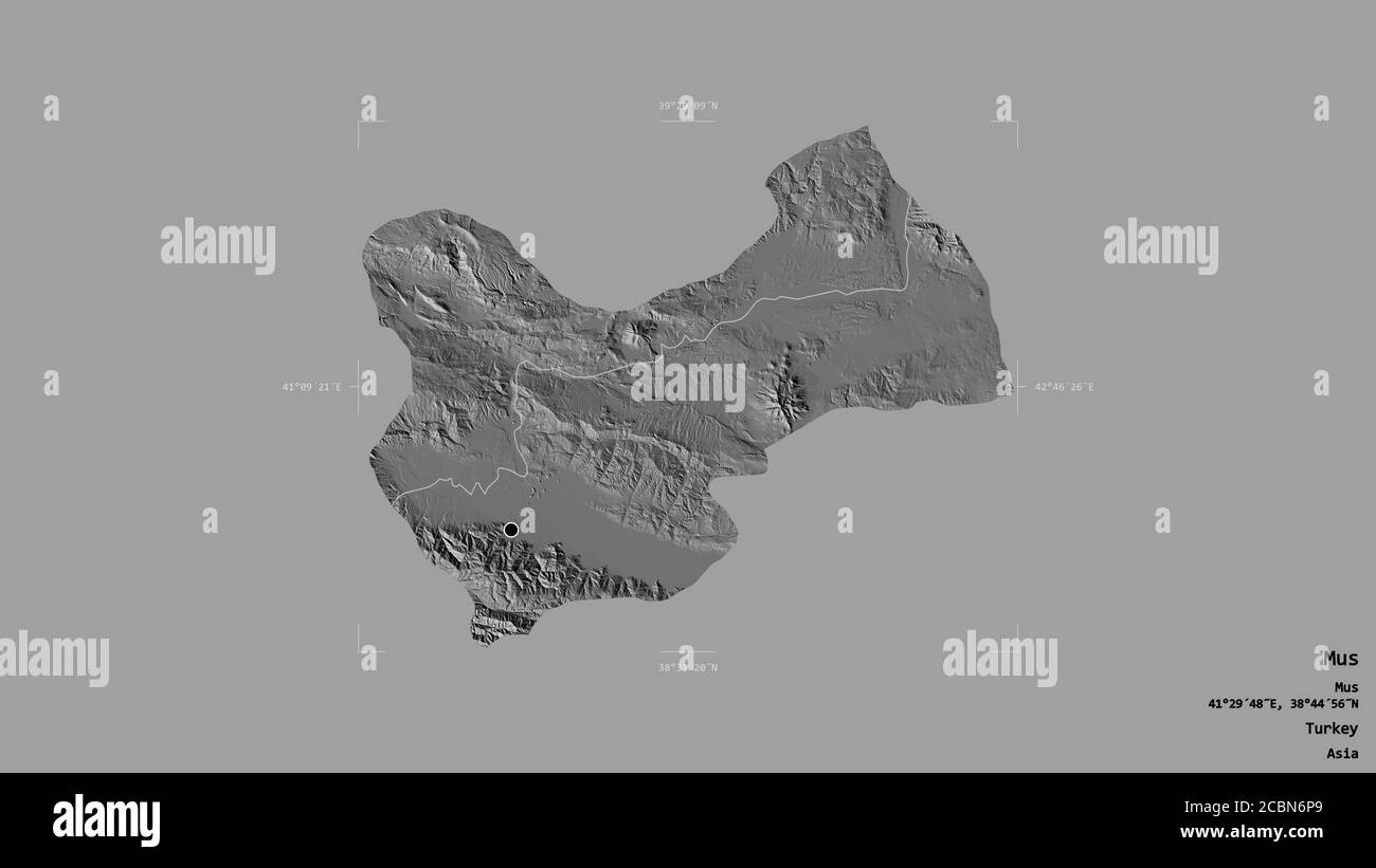 Area of Mus, province of Turkey, isolated on a solid background in a ...