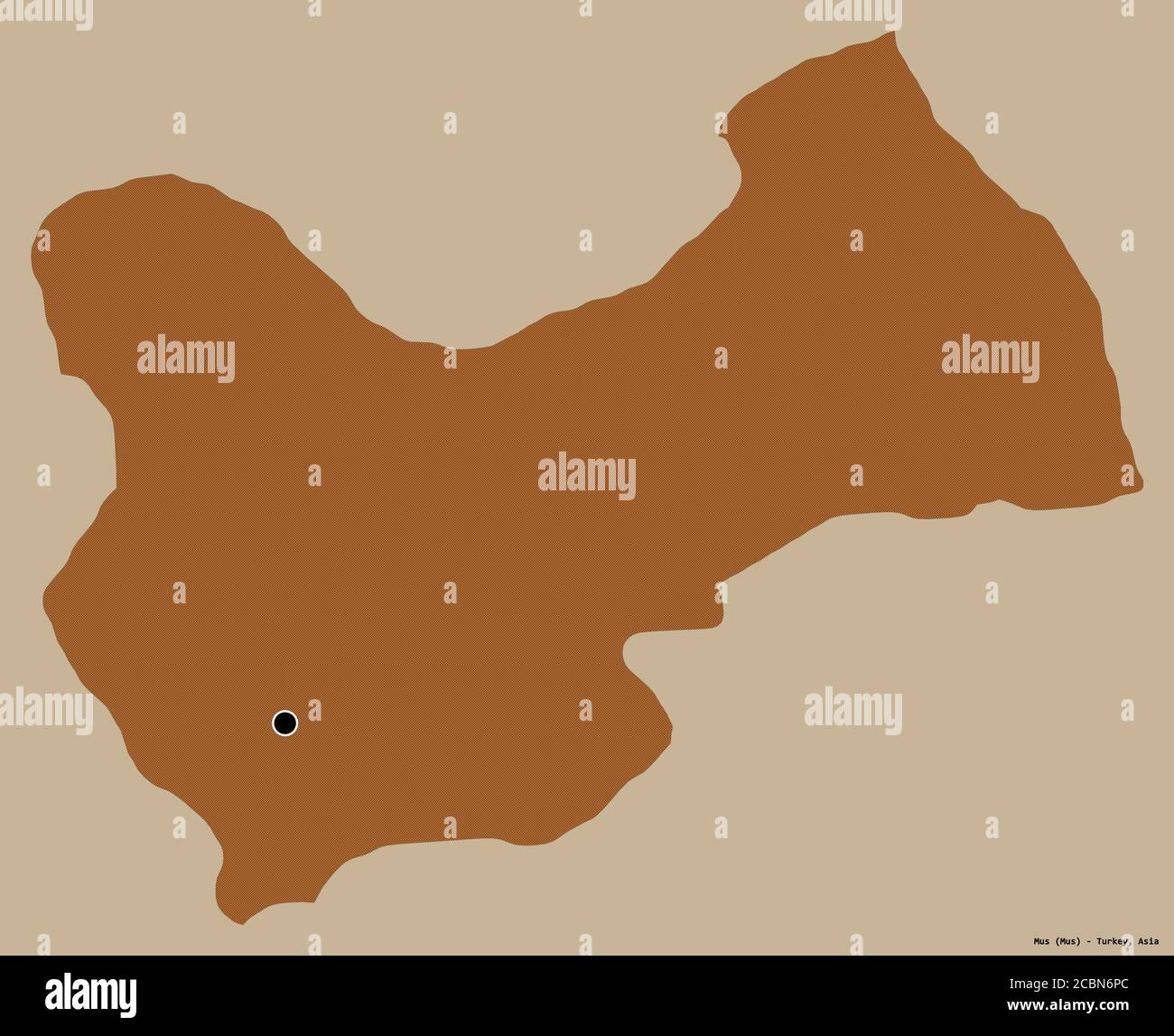 Shape of Mus, province of Turkey, with its capital isolated on a solid ...