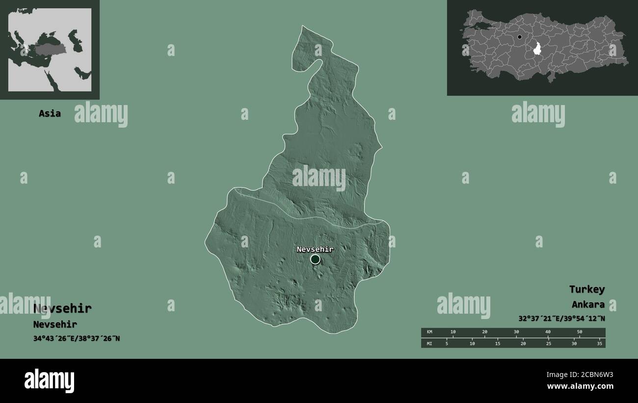 Shape of Nevsehir, province of Turkey, and its capital. Distance scale ...