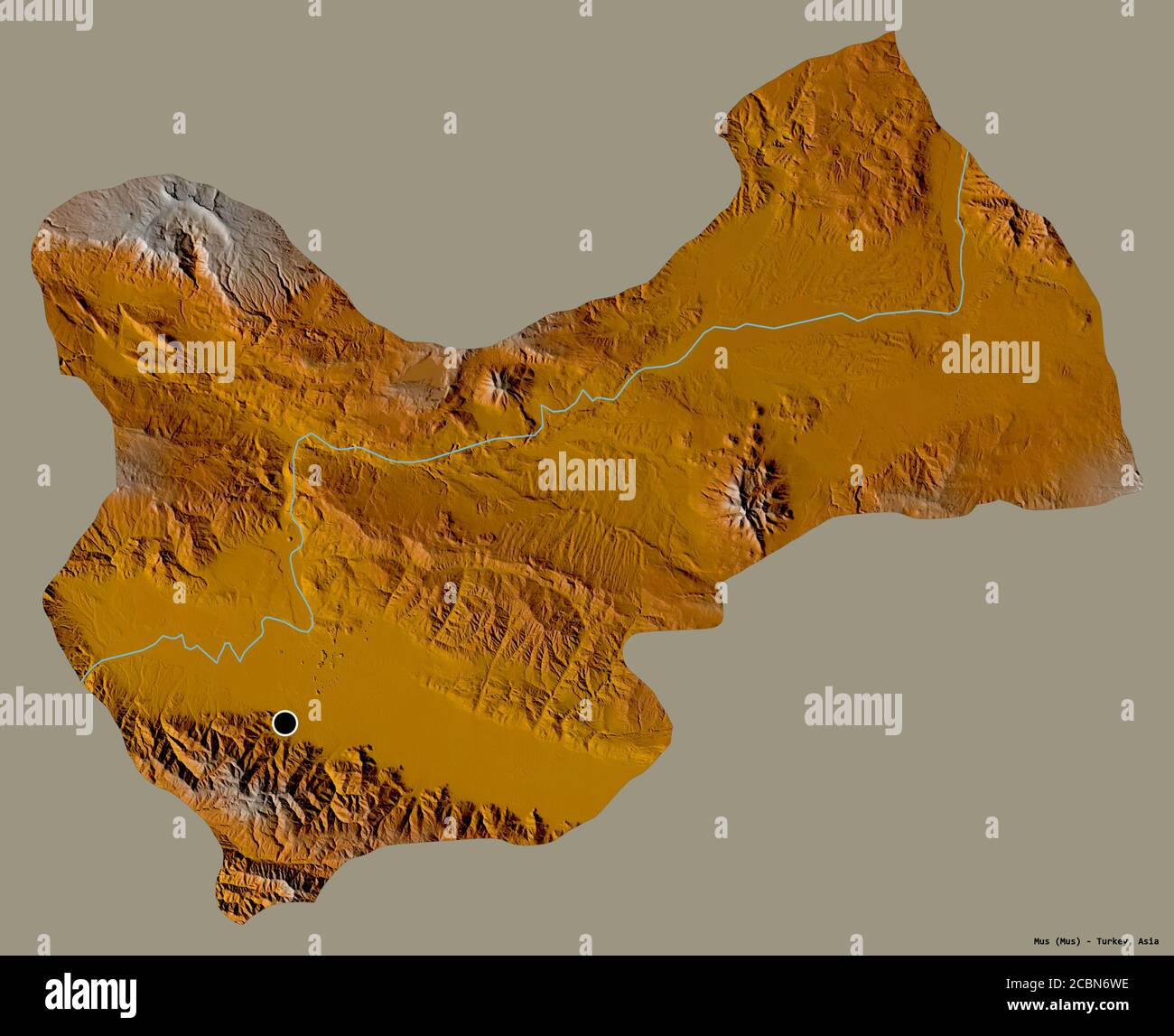 Shape of Mus, province of Turkey, with its capital isolated on a solid ...