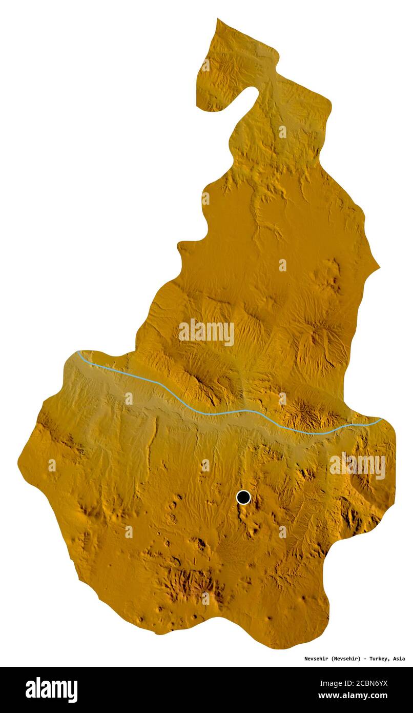 Shape of Nevsehir, province of Turkey, with its capital isolated on ...