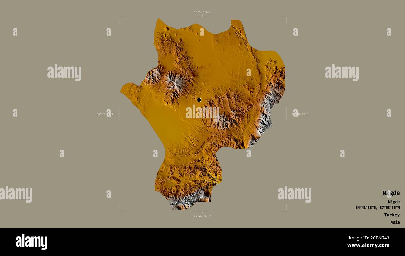 Area of Nigde, province of Turkey, isolated on a solid background in a ...